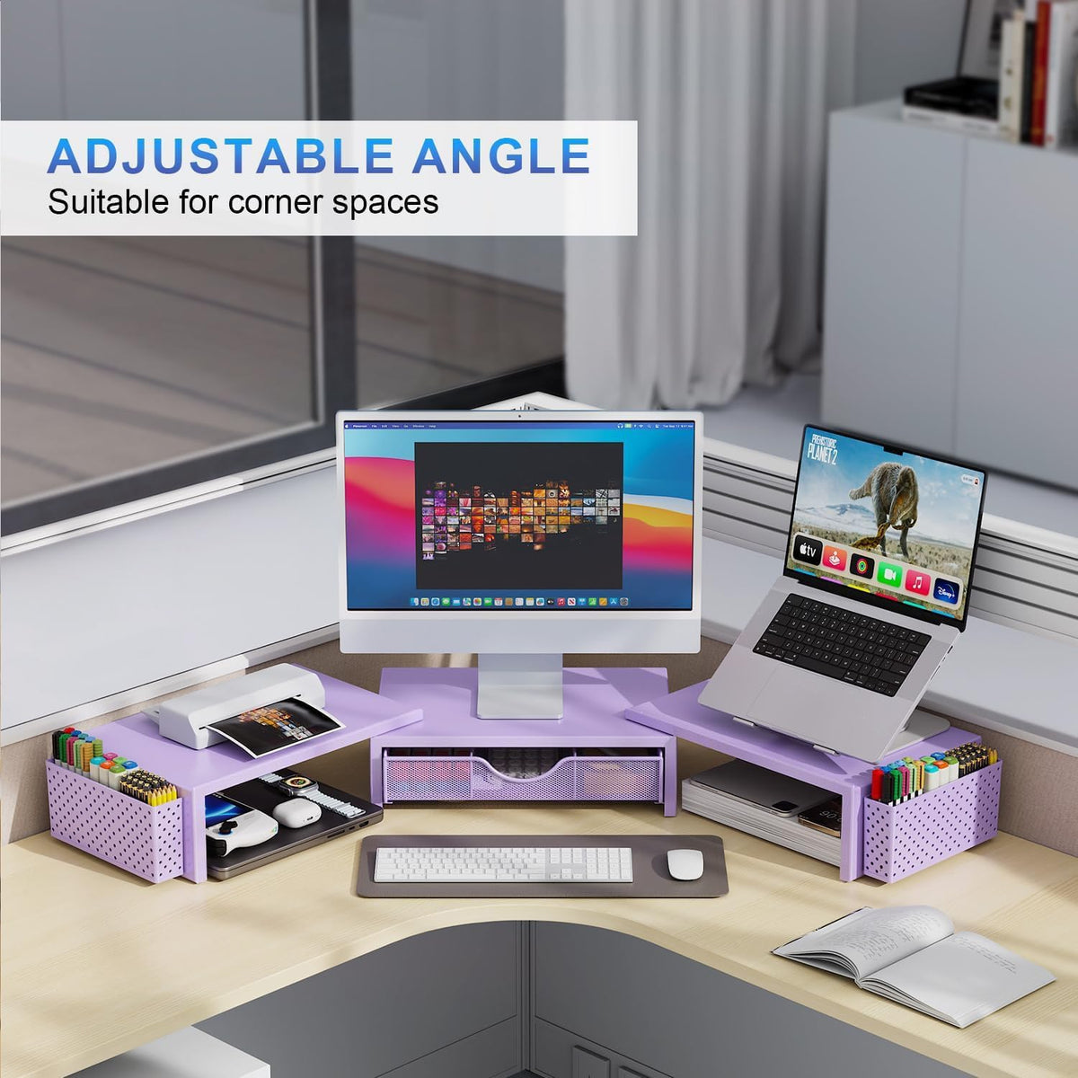 Gianotter Dual Monitor Stand Riser, Desk Organizer with Drawer and 2 P ...