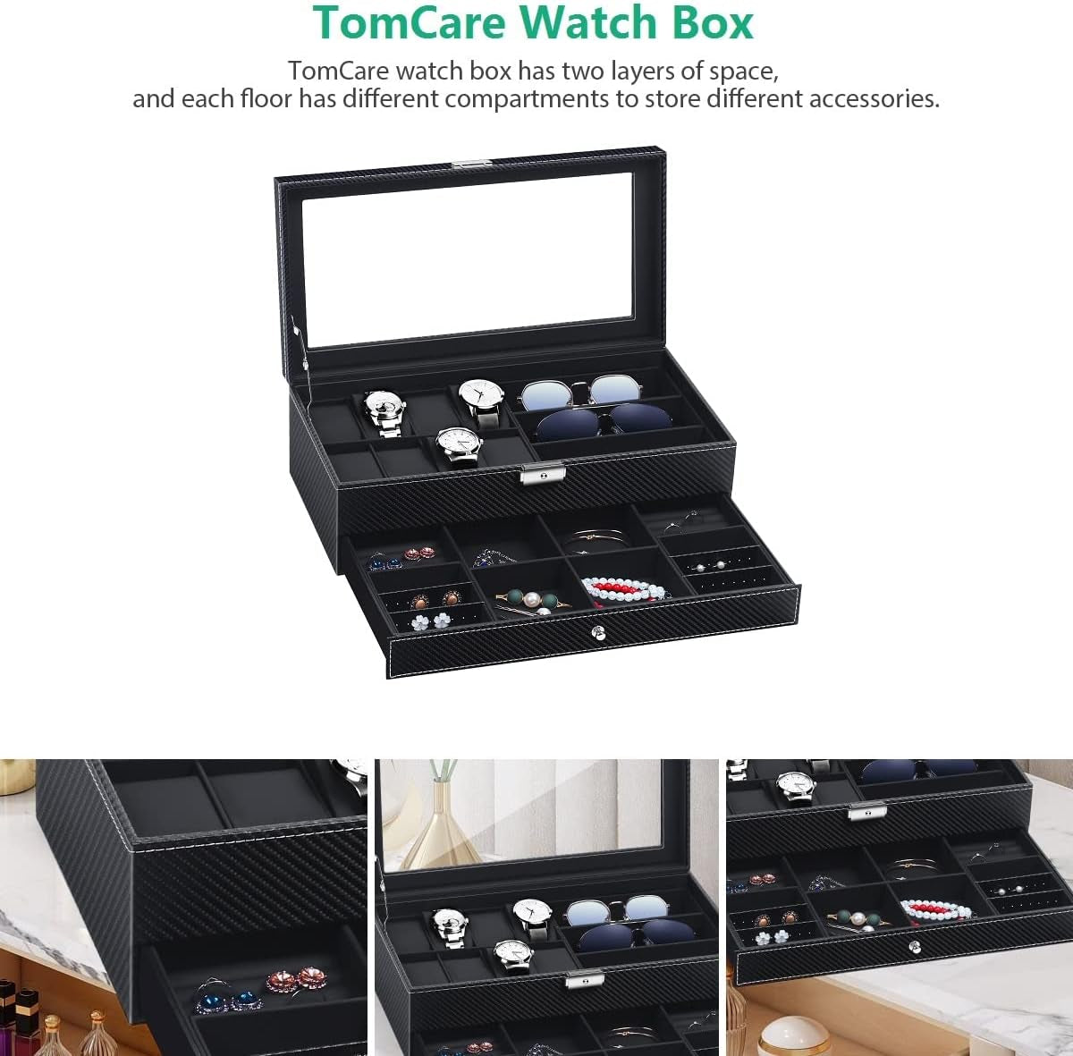 TomCare PU Leather Lockable Watch Organizer – Kinzd